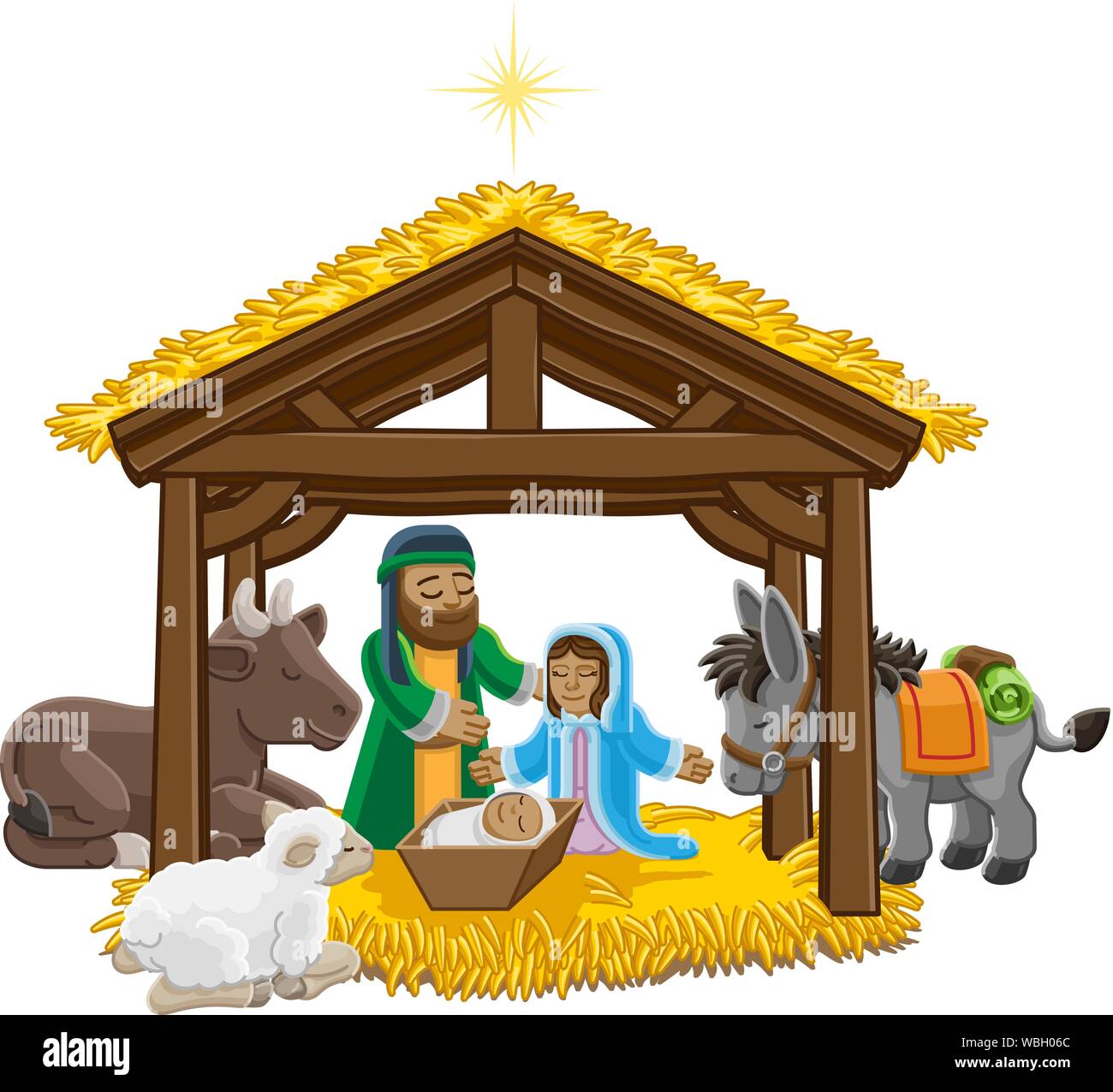 Jesus kid joseph mary cartoon Banque d'images vectorielles - Alamy