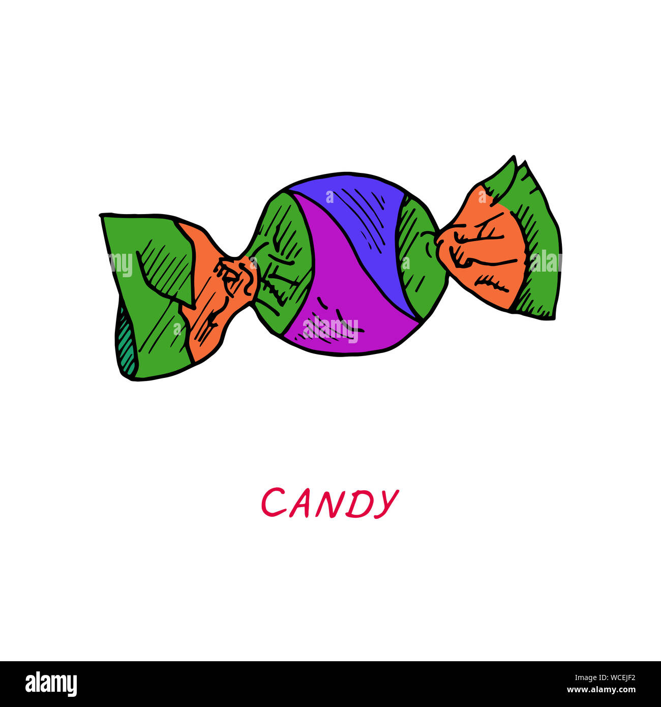 Bonbons colorés enveloppé, dessin illustration vintage style, hand ...