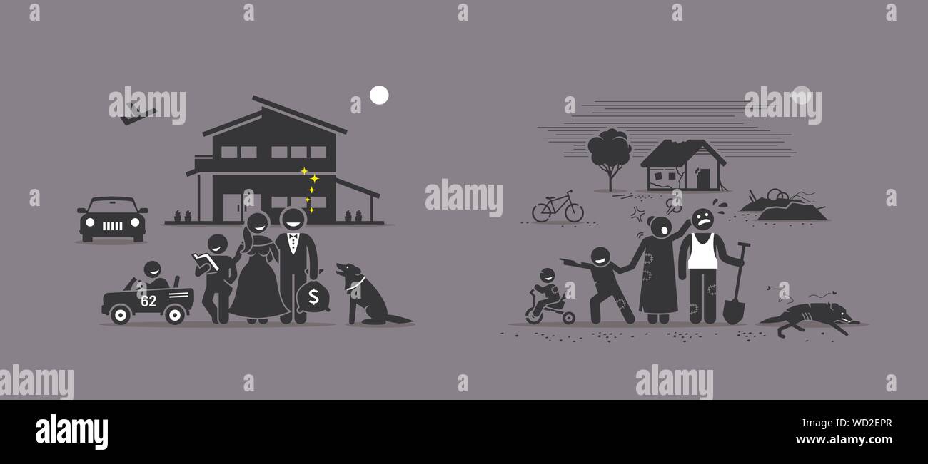 La comparaison et l'écart entre riches et pauvres de la famille. Les ...