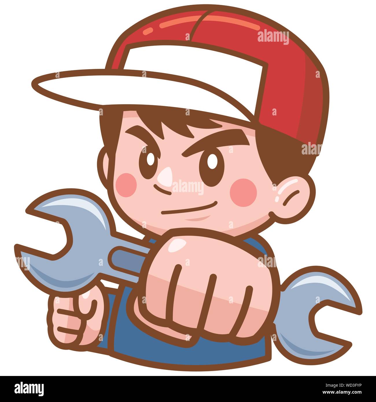 Cartoon Vector illustration d'un énorme holding mécanicien clé ...