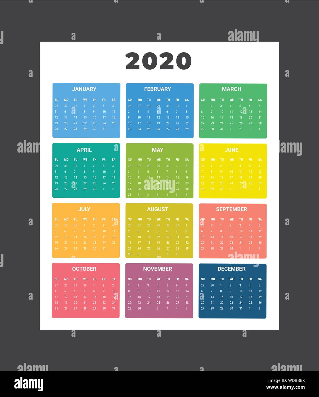 Calendrier 2020 - L'illustration. La maquette du modèle. Vector ...