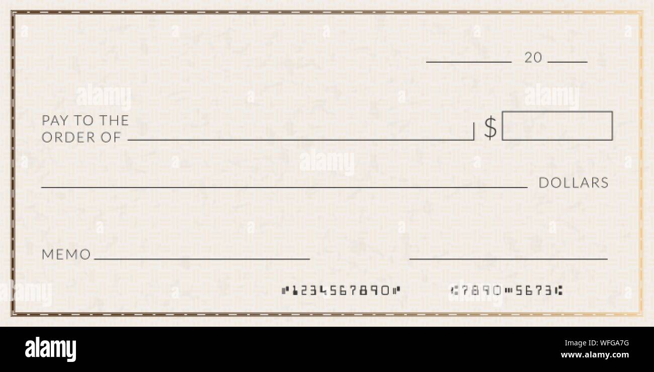 Modèle de chèque de banque en blanc. Fake check page immersive Image ...