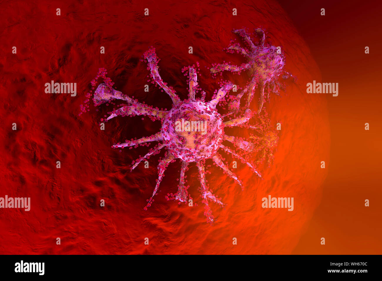 Rendu 3D Illustration d'une propagation de cellules de cancer de plus ...