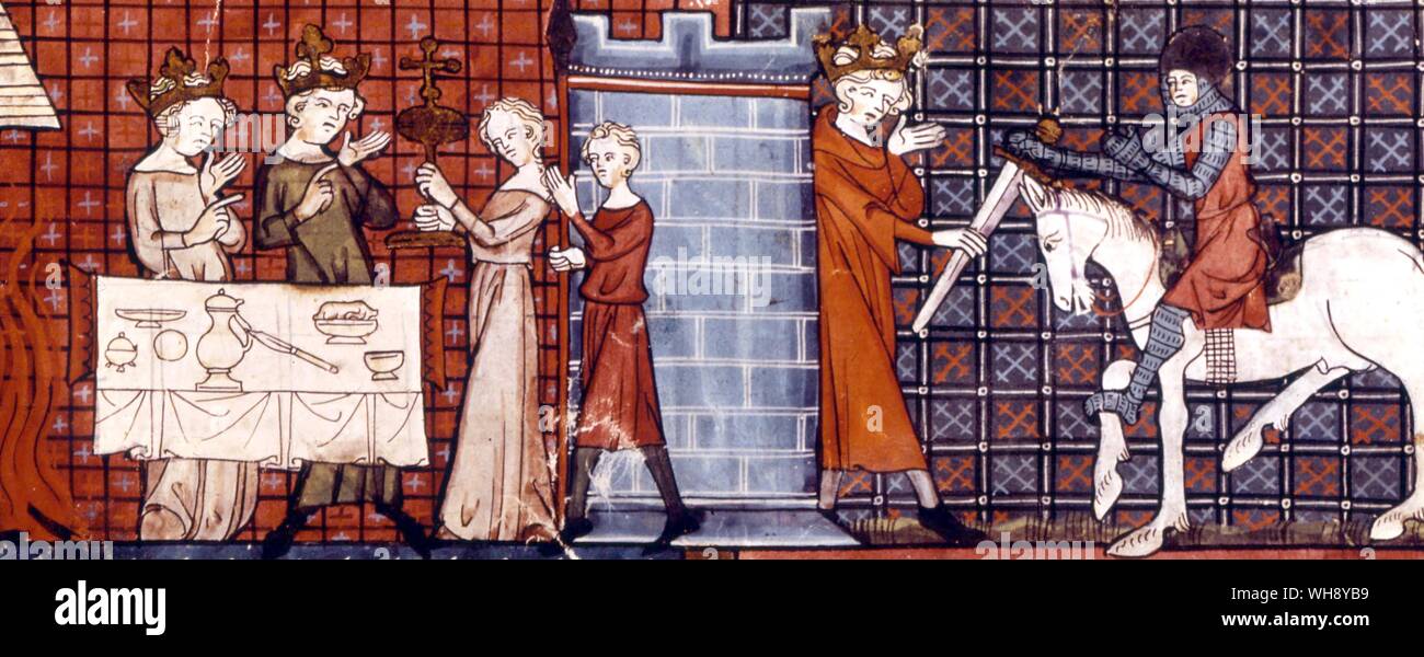 Dans le château du Saint Graal Perceval présenté avec l'épée par le Roi ...