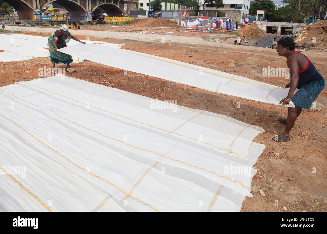 L'Inde, le Tamil Nadu, Madurai, Dhobi wallahs distribués blanchis ...