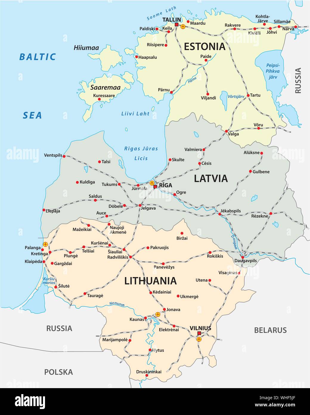 Pays baltes map Banque d'images vectorielles - Alamy