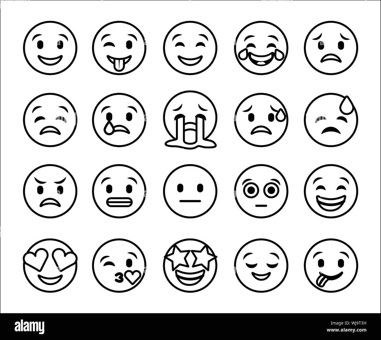 Emoji emoticon smiley vector set Banque d'images noir et blanc - Alamy
