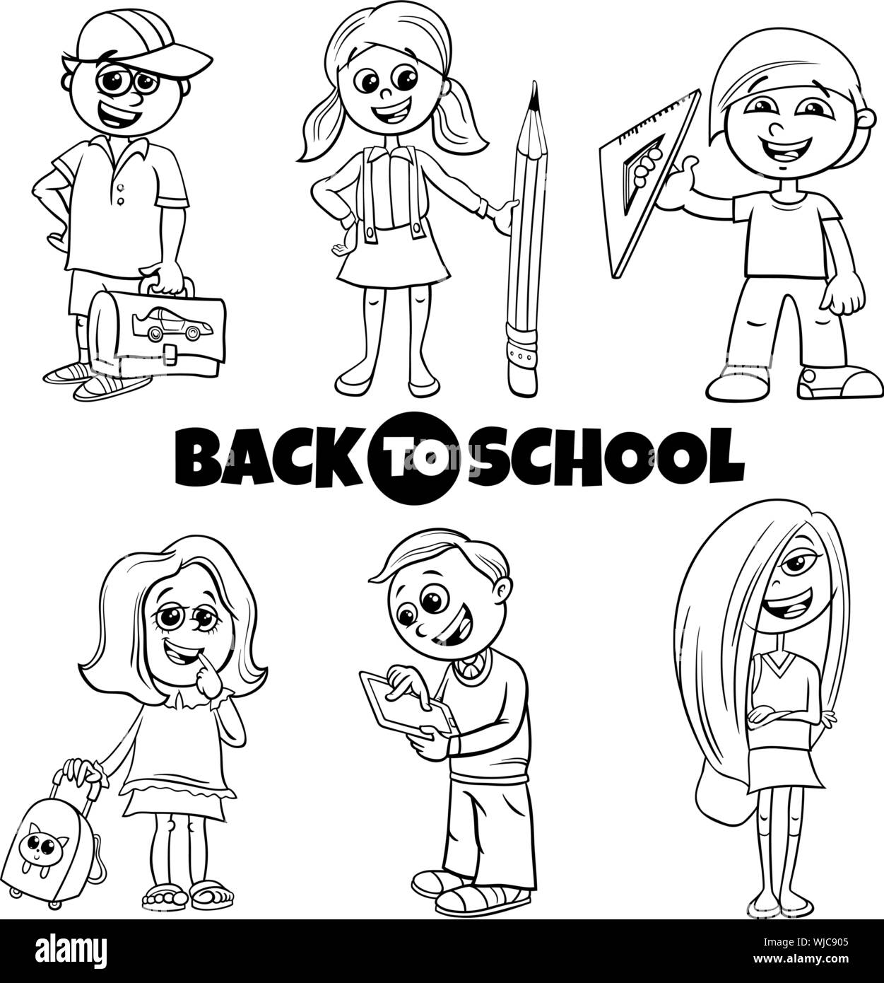 Cartoon noir et blanc Illustration de l'école primaire ou l'âge des ...