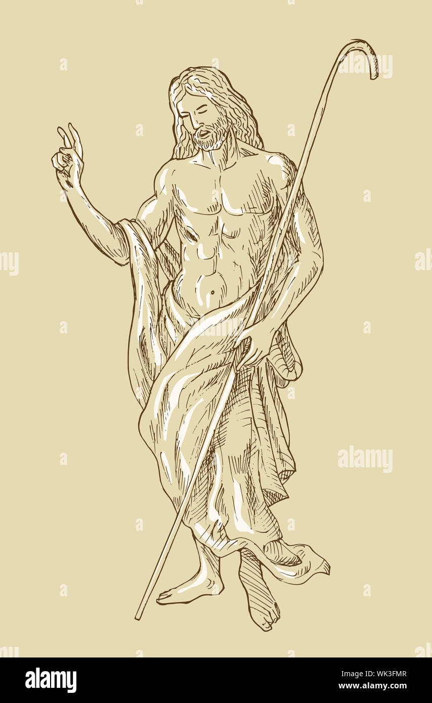 Dessiné à la main dessin illustration du ressuscité Jésus Christ ...