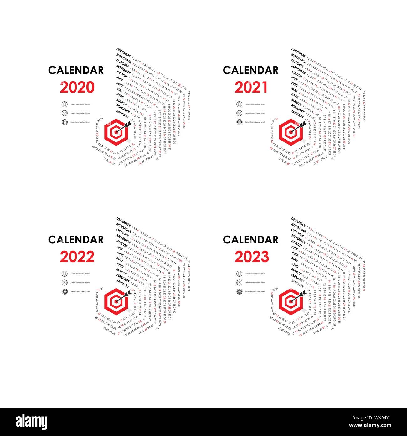 Calendrier 2020, 2021,2022 et 2023 modèle Agenda.forme hexagonale ...