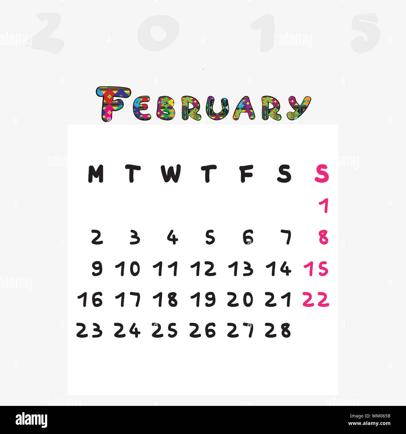 L'année civile 2015, l'illustration graphique de février calendrier ...