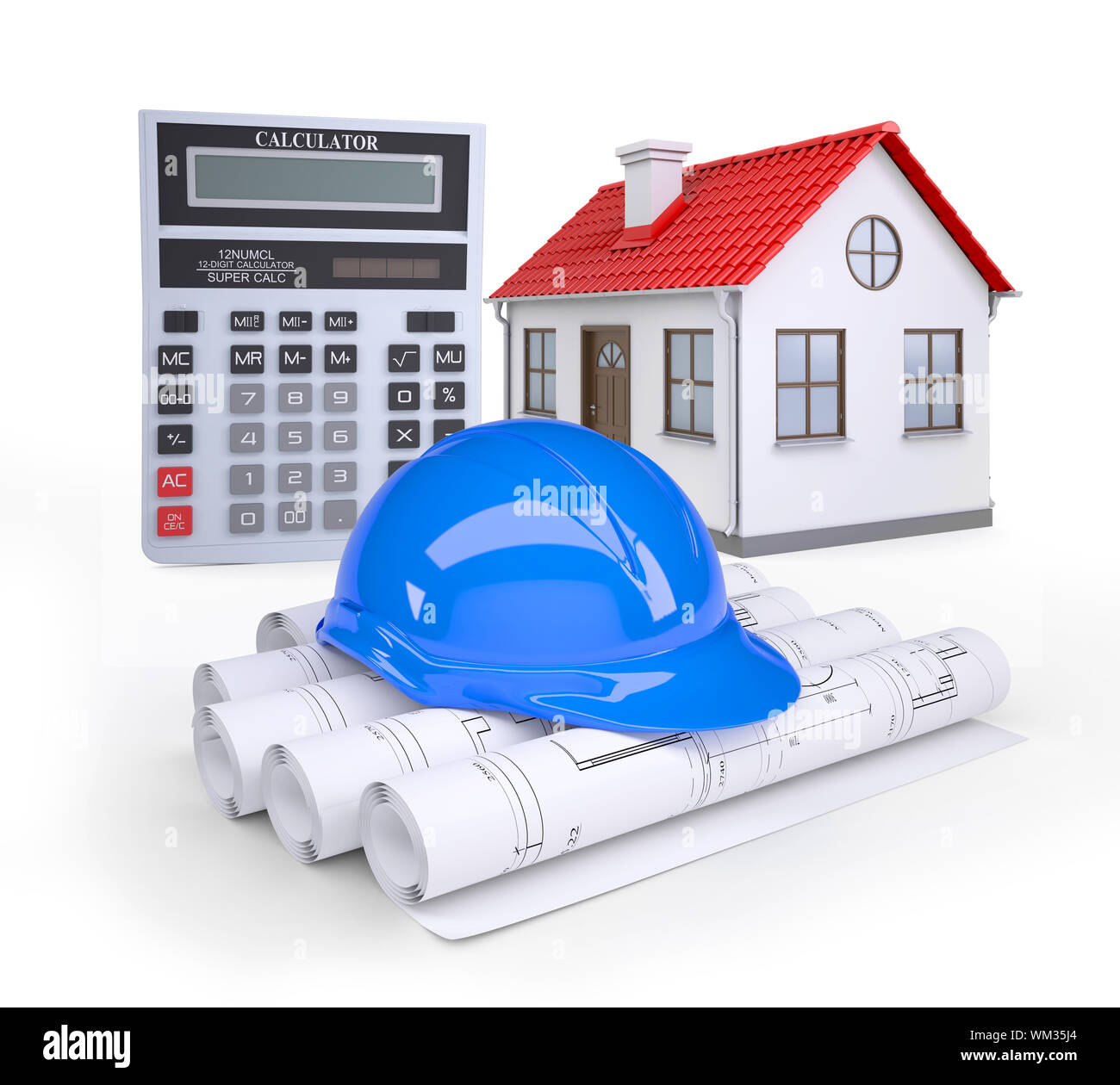 Modèle de petite maison au toit rouge près de volutes des dessins ...