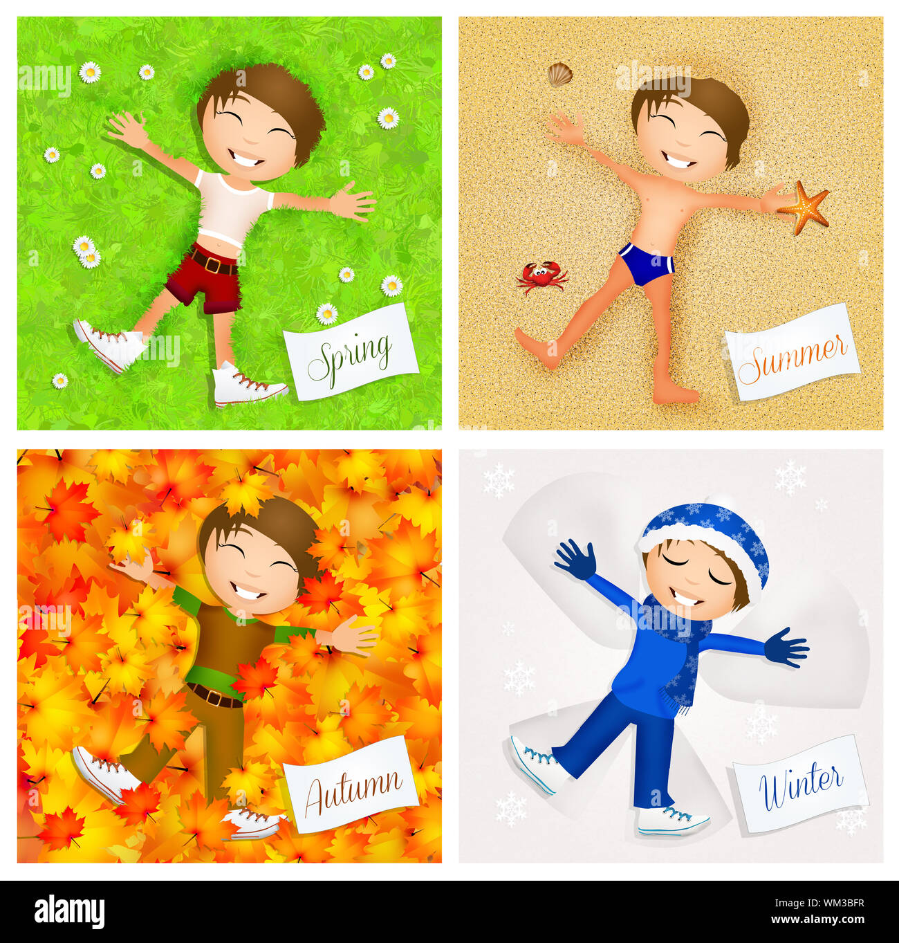 Four seasons cartoon illustration Banque de photographies et d’images à ...
