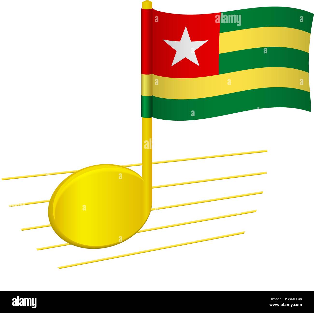 Drapeau Togo et note de musique. Arrière-plan de la musique. Drapeau ...