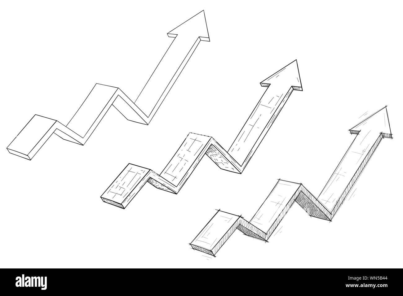 L'augmentation financière. flèches Croquis dessinés à la main, et les ...