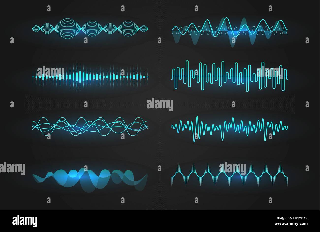 Les ondes sonores icon set. Lignes lumineux représentant un son ou une ...