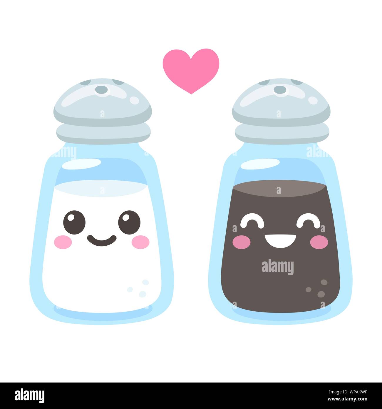 Cute cartoon sel et poivre shaker couple avec des visages souriants ...