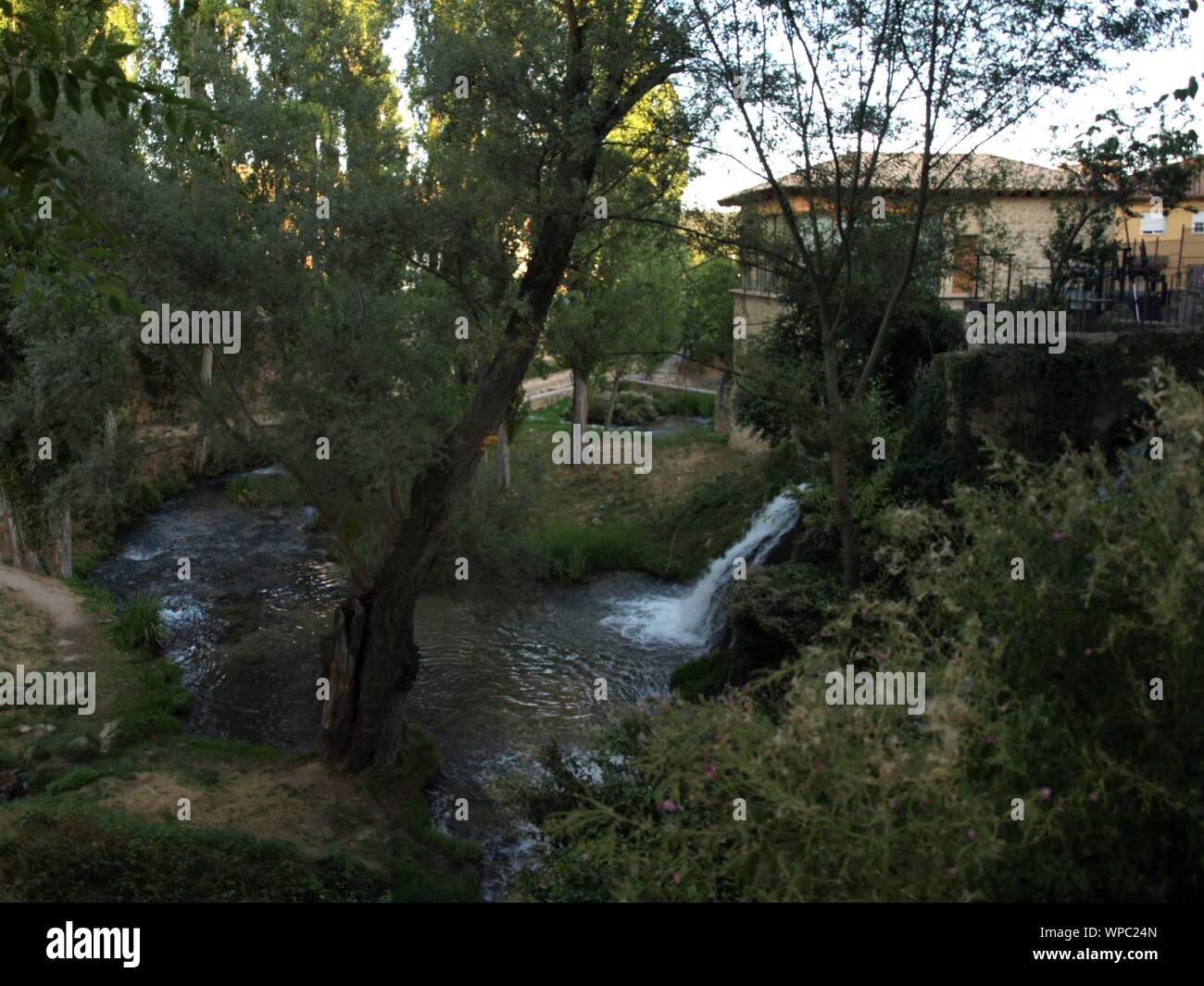 Promenade le long du fleuve Tage à Trillo, Espagne, beaucoup d'eau ...