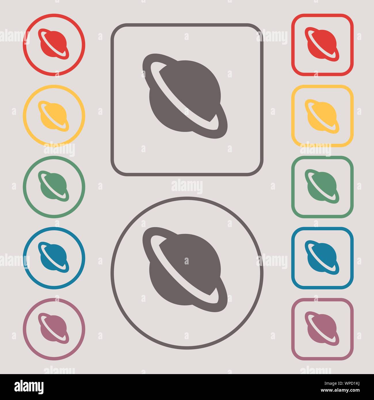 L'icône de la planète Jupiter signe. symbole sur le boutons ronds et ...