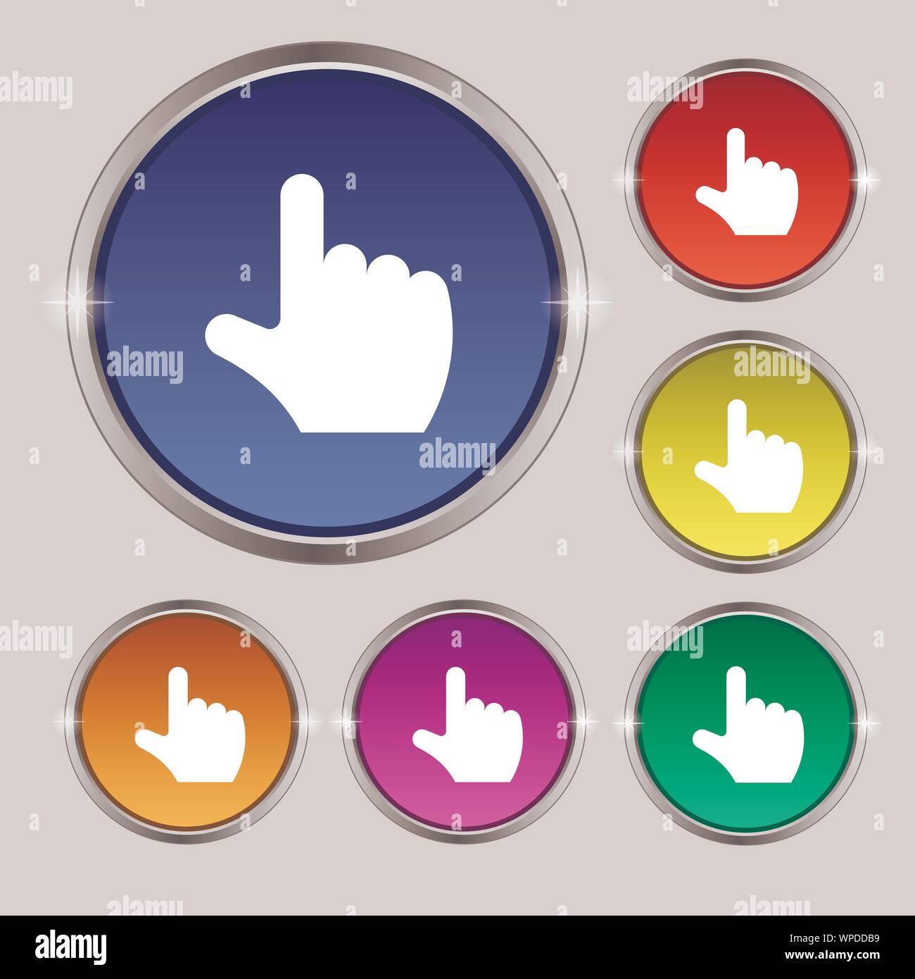 L'icône main signe. Le symbole rond sur les boutons de couleurs vives ...