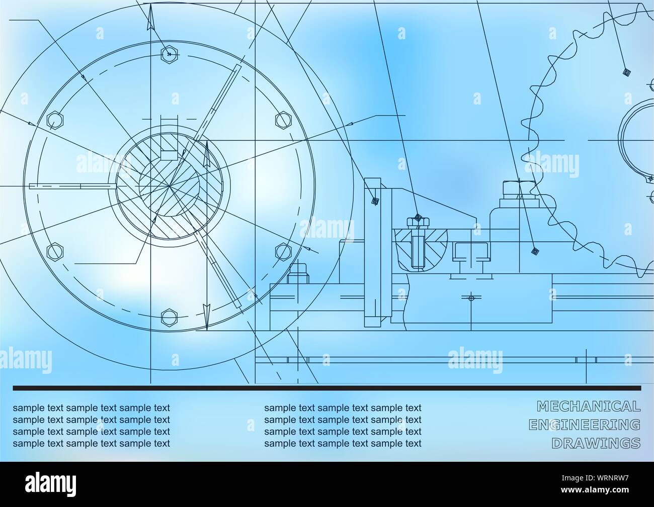 Dessin vectoriel. Les dessins mécaniques sur un fond bleu. Engineering ...