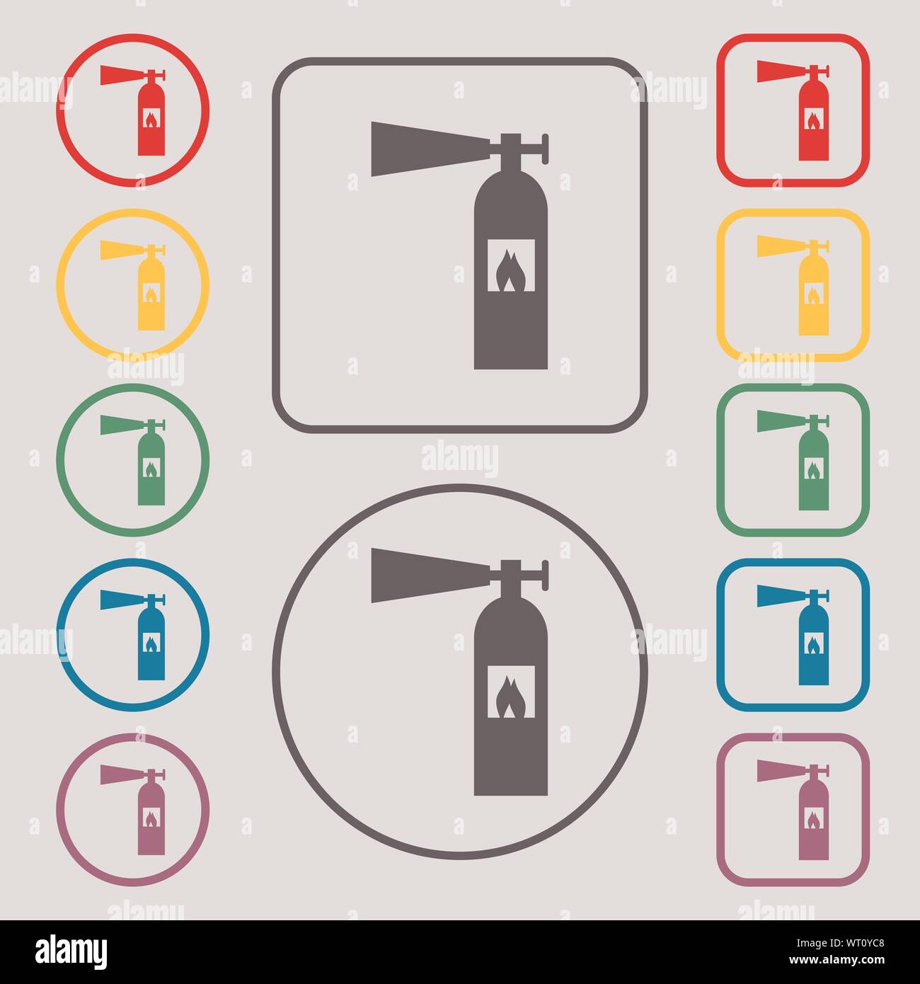 L'icône de l'extincteur signe. Symboles sur les boutons ronds et carrés ...