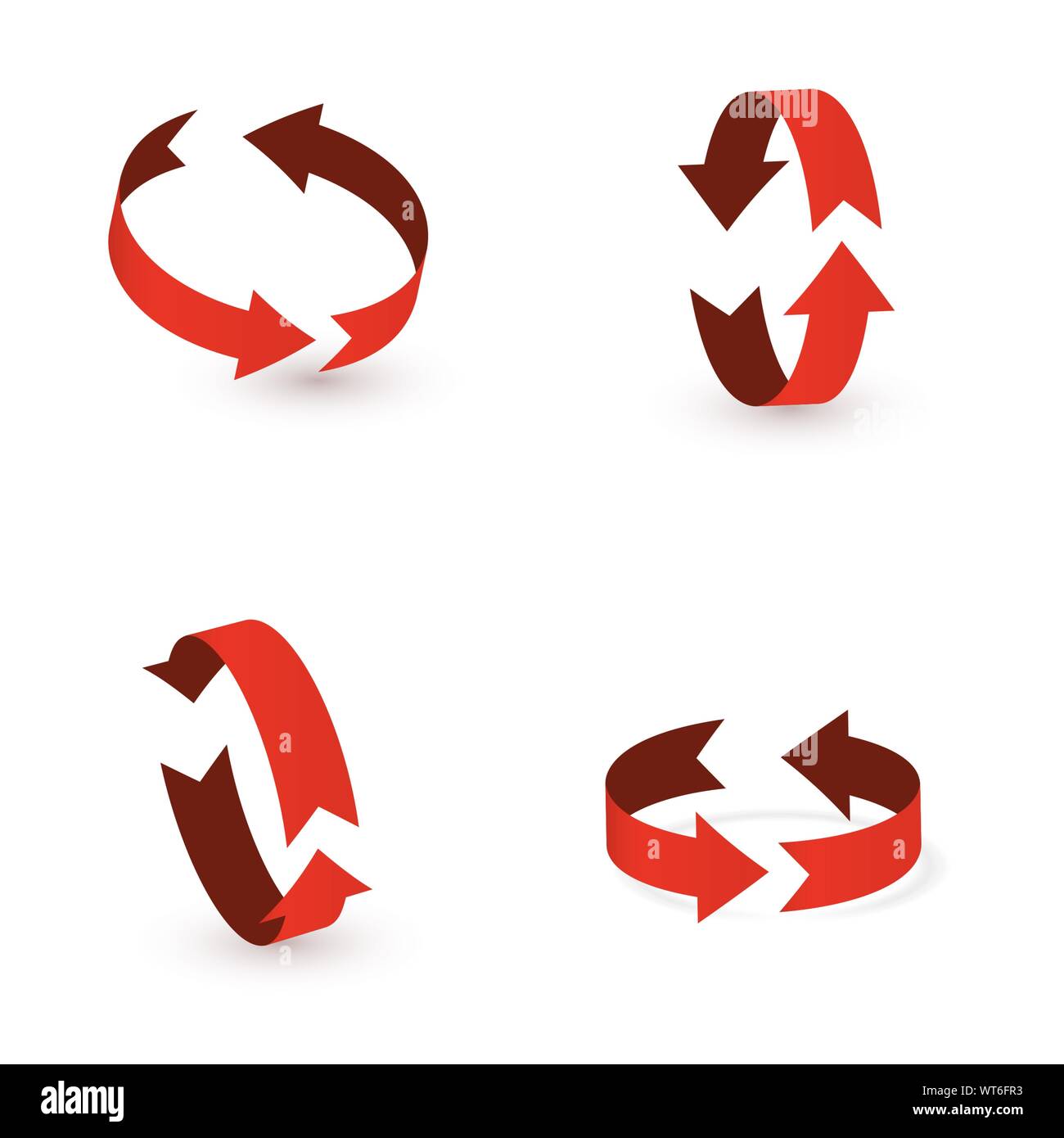 Signe de rotation 3D icône rouge. Flèches de rotation 360 signe Image ...