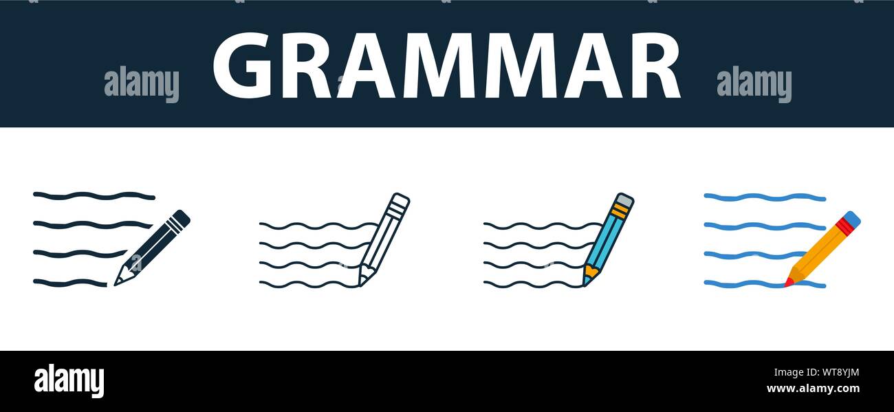 Grammaire icon set. Quatre éléments dans des styles différents de l ...