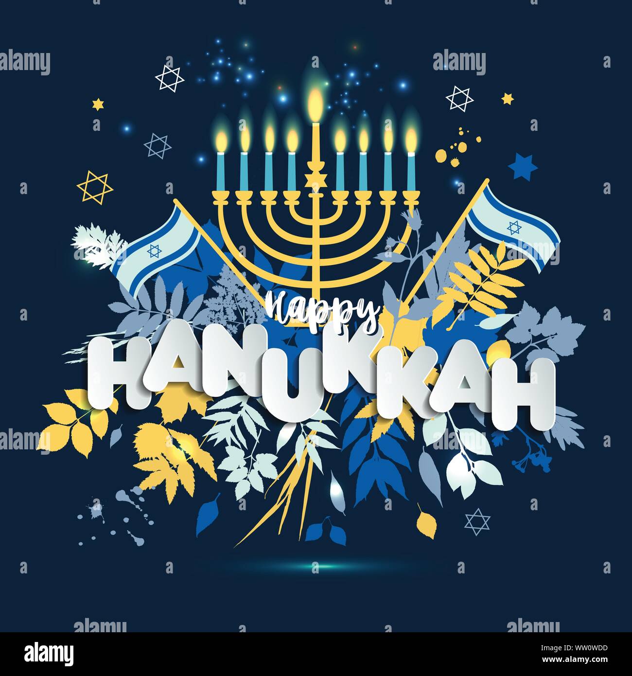 Fête juive Hanoucca traditionnelles cartes de vœux des symboles de ...