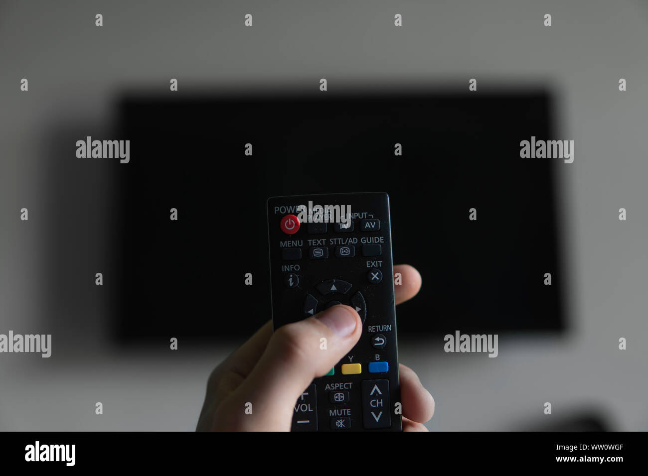 L'homme avec la télécommande dans la main veulent mettre le plat et ...