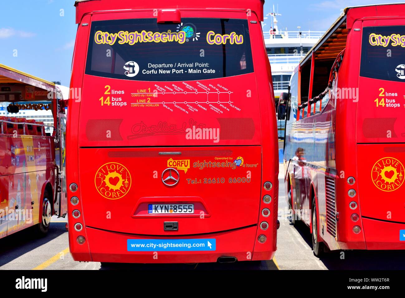 Des visites de la ville de Corfou,open top bus, bus, des visites,Corfu ...