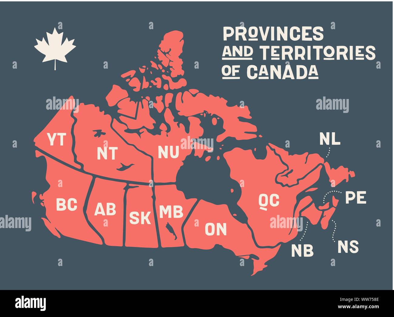 La carte du Canada. Poster carte des provinces et territoires du Canada ...