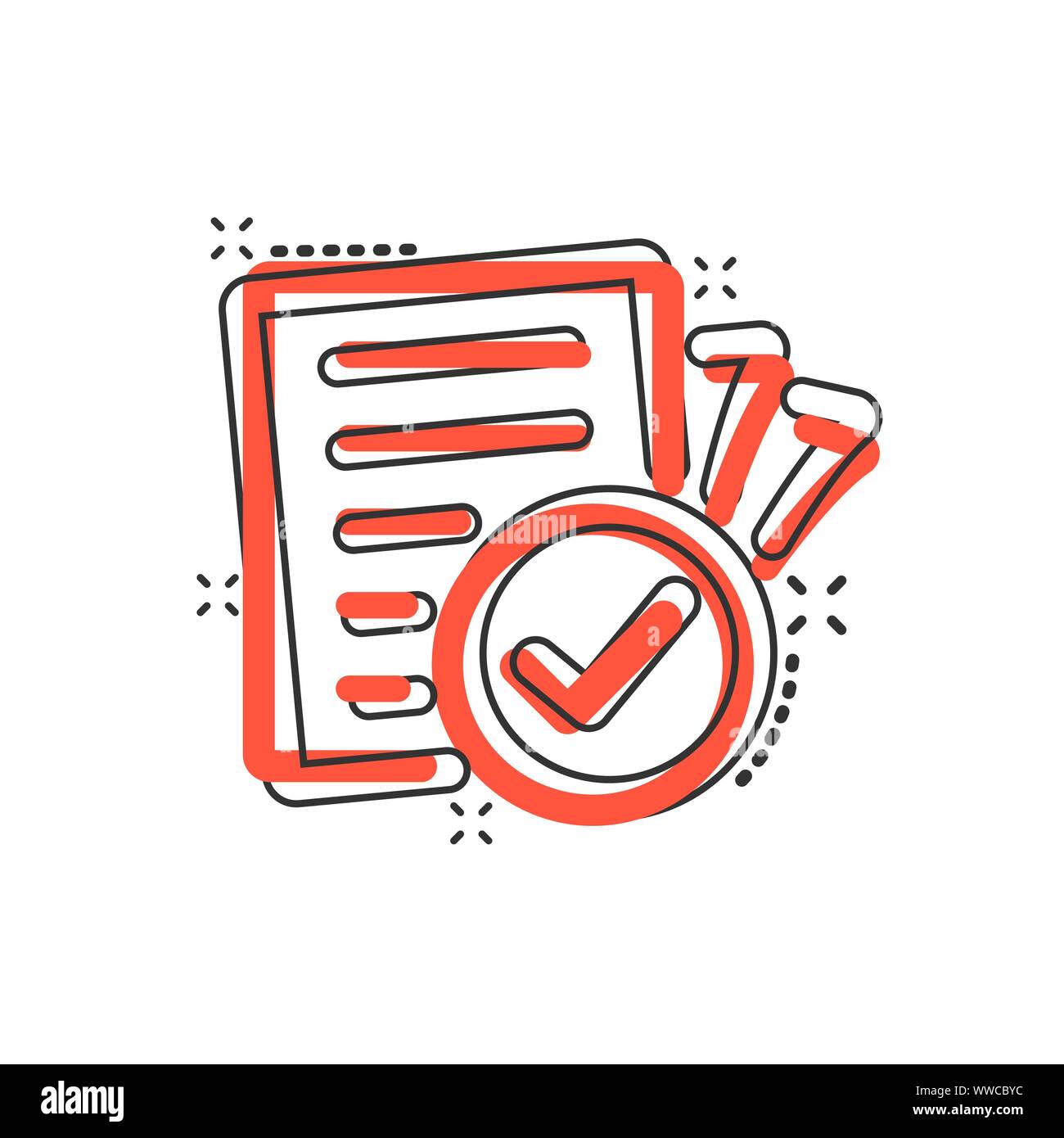 Icône de document de conformité dans le style comique. Cartoon vector ...