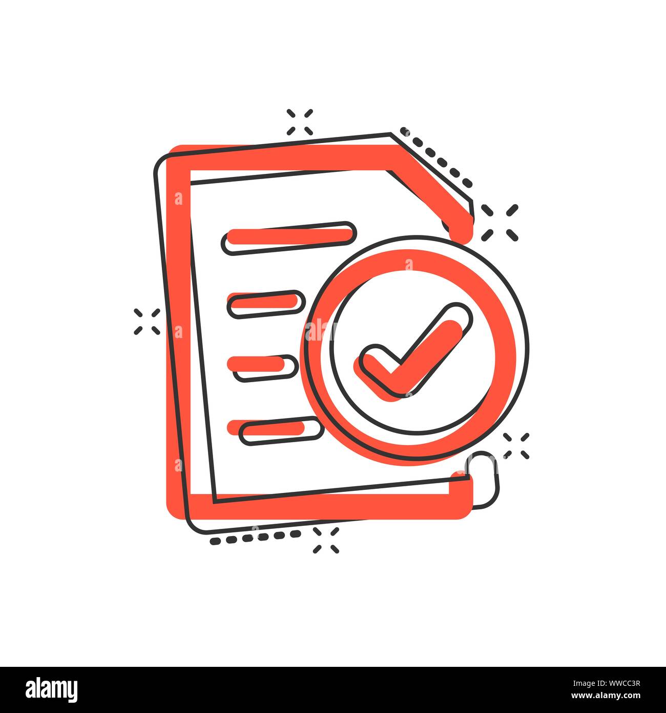 Icône de document de conformité dans le style comique. Cartoon vector ...