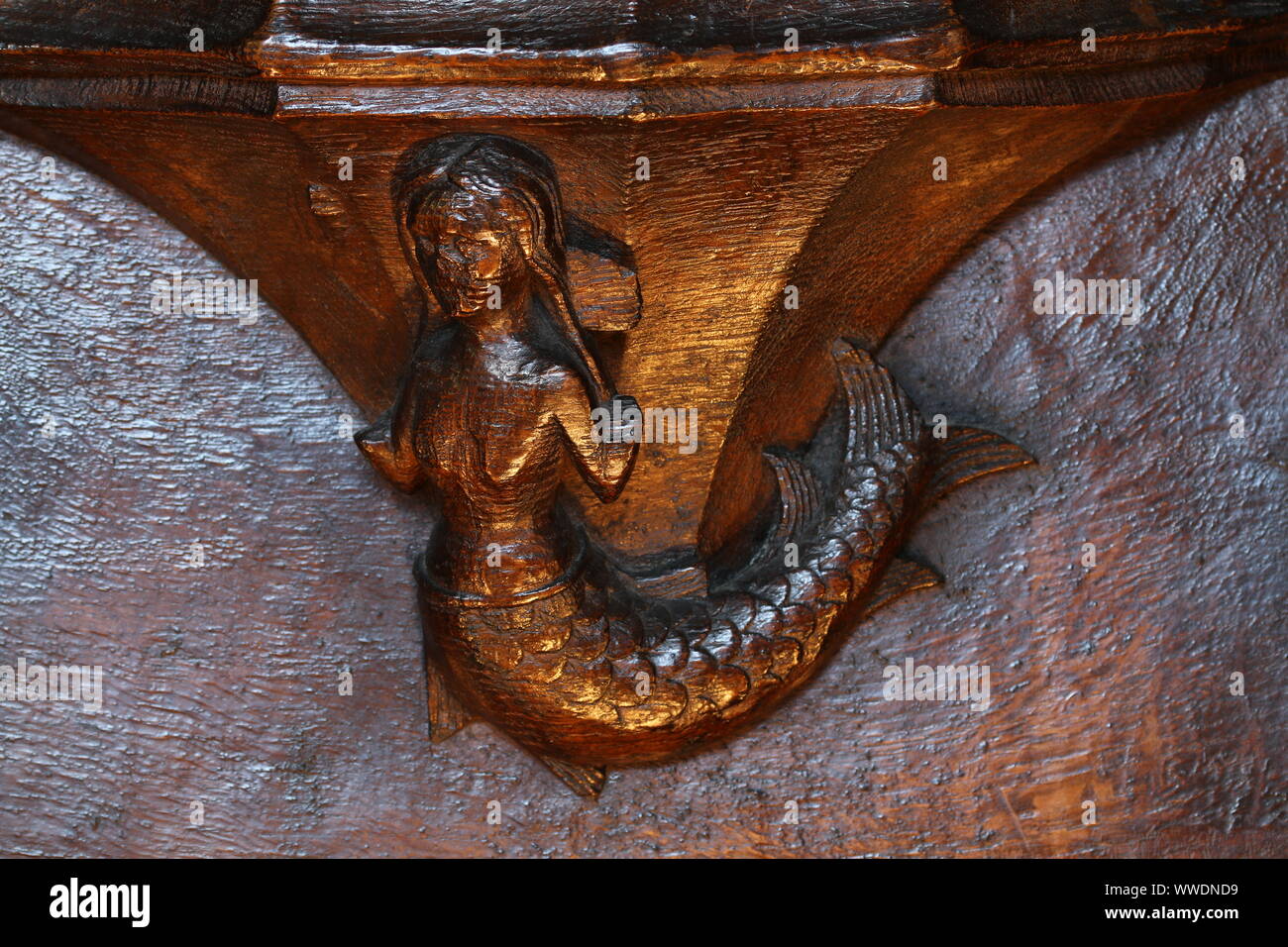 Détails de chœur, la cité médiévale de bois sculpté, l'église St Mary ...