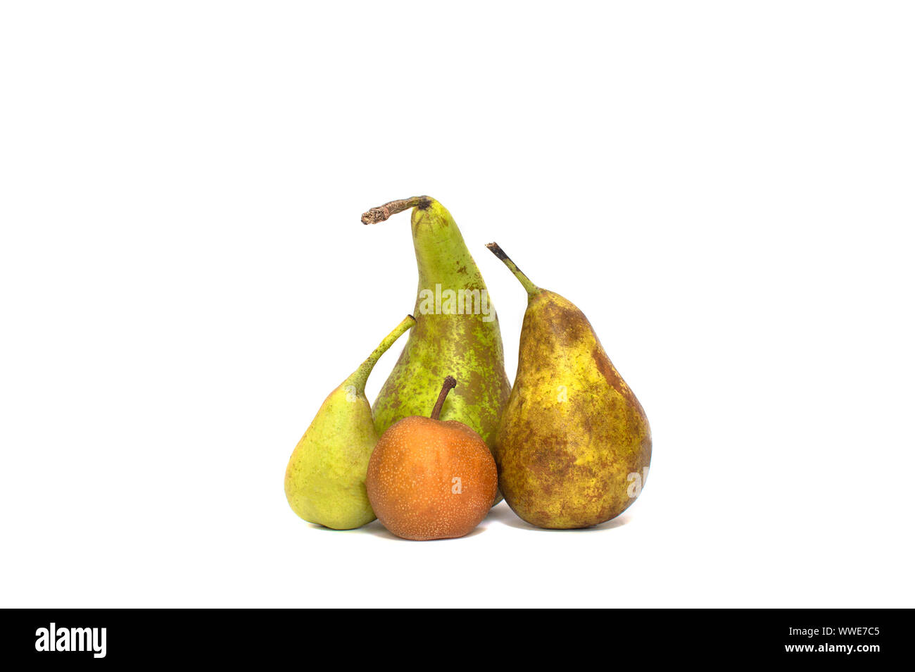 Poires fraîches biologiques de différents types et tailles dans le ...