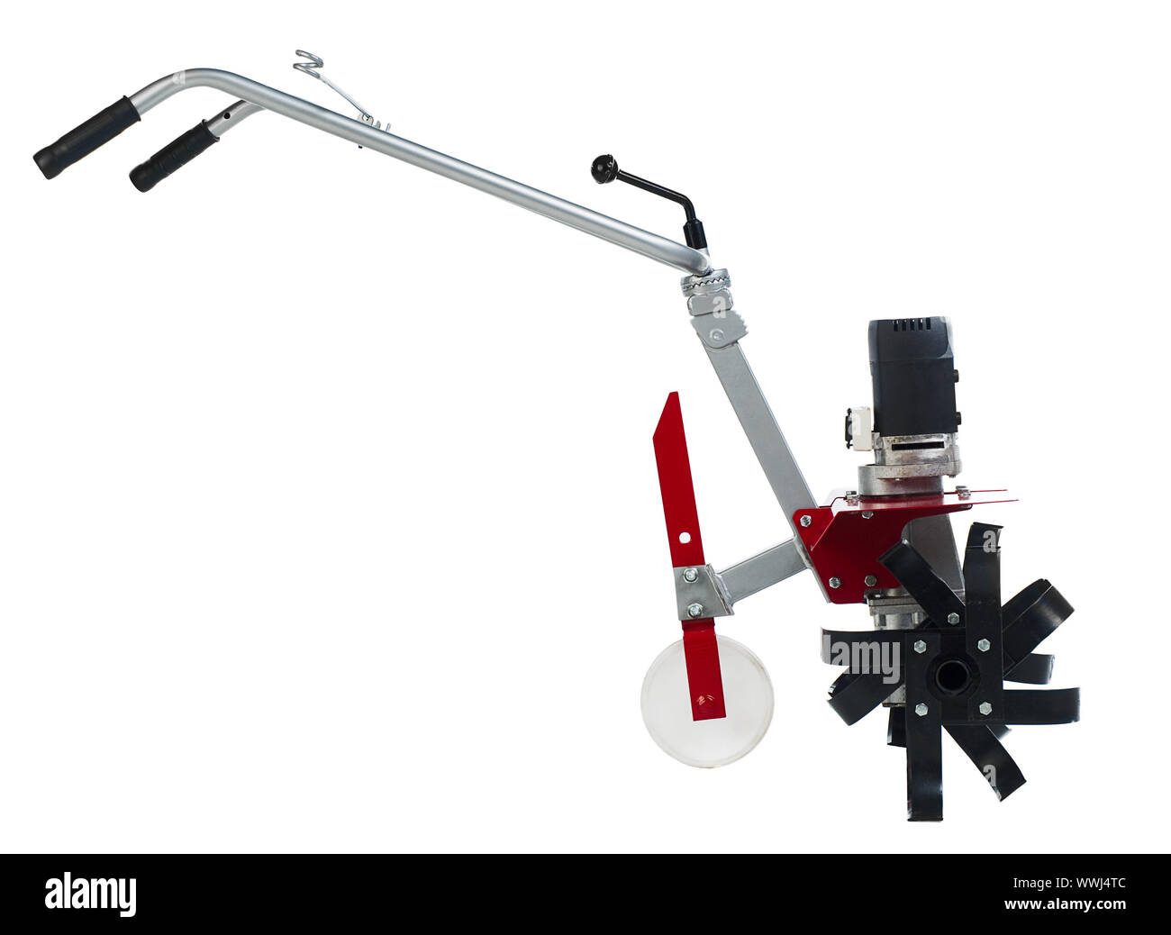 Cultivateur au rotoculteur rouge isolé sur fond blanc Photo Stock - Alamy