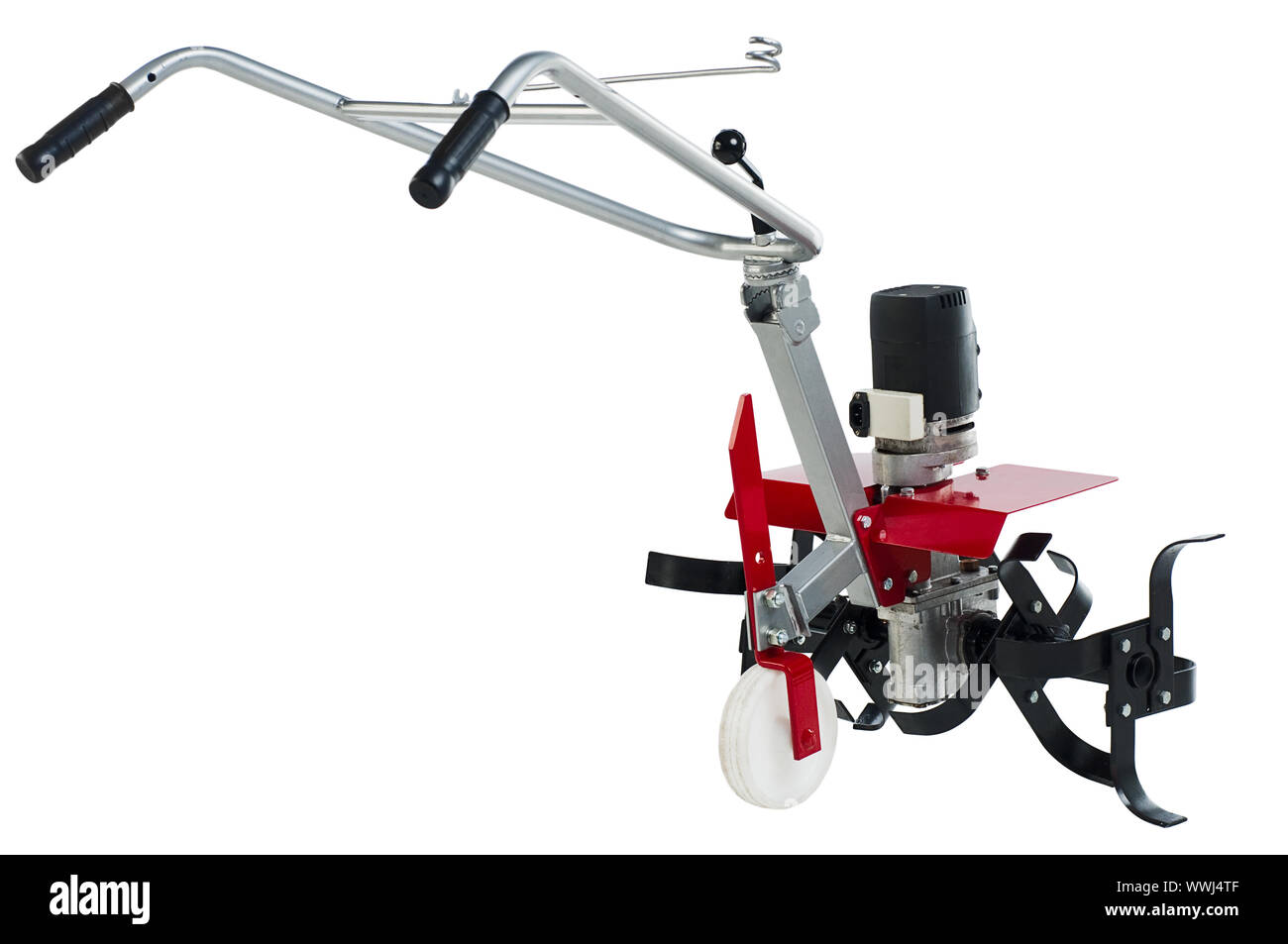 Cultivateur au rotoculteur rouge isolé sur fond blanc Photo Stock - Alamy