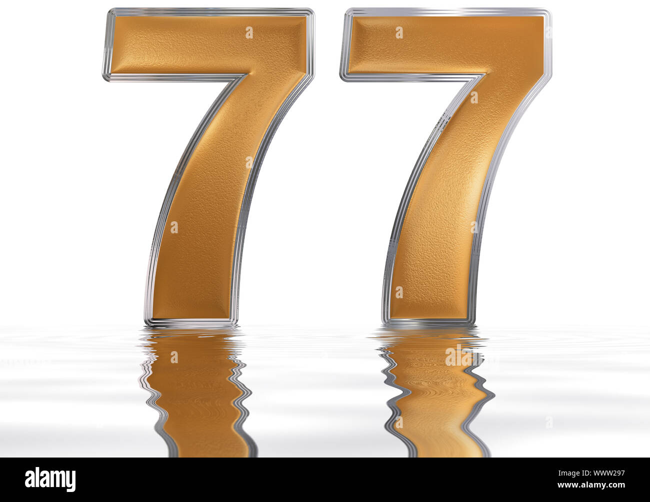 Chiffre 77, soixante-dix-sept, qui se reflète sur la surface de l'eau ...