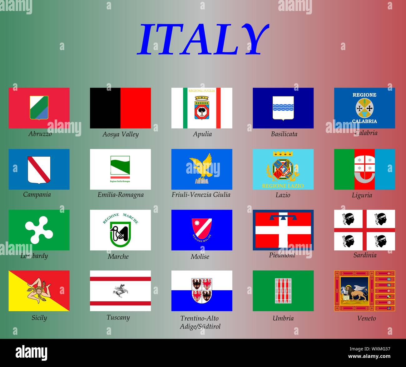 Tous les drapeaux des régions de l'Italie. illustrations vectorielles ...