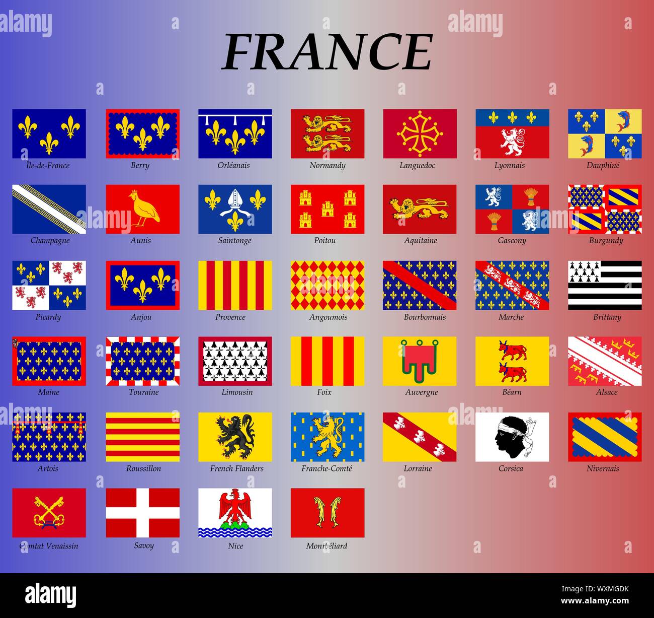 Tous les drapeaux de la France régions illustrations vectorielles Image ...