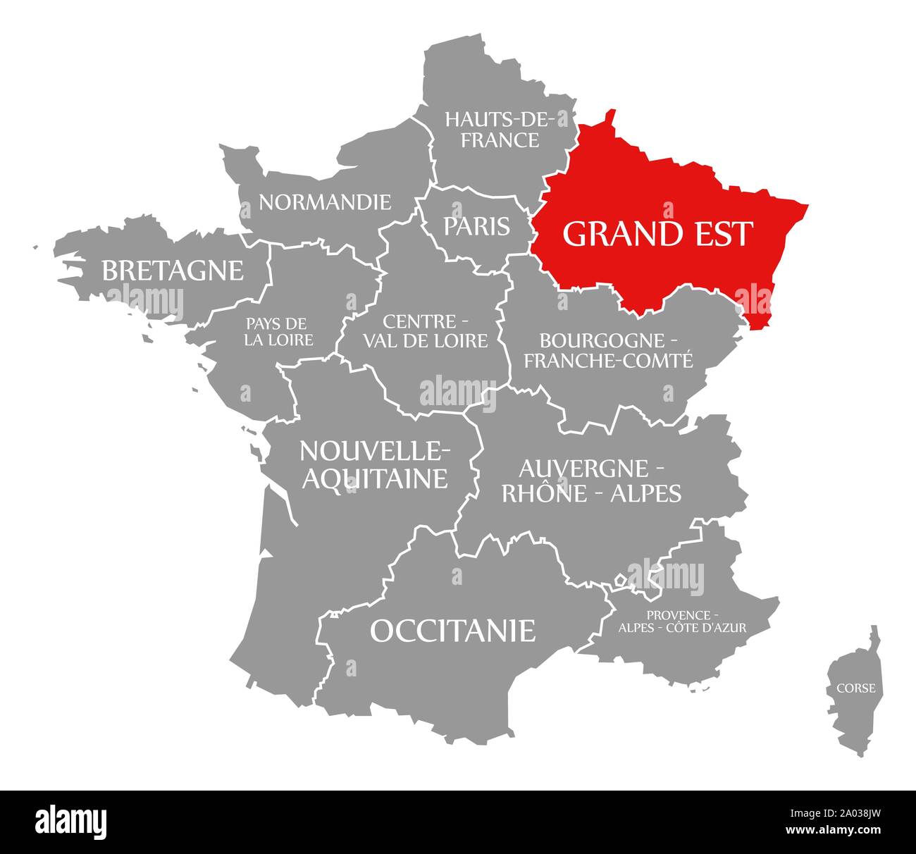 Grand Est evidenziata in rosso nella mappa della Francia Foto stock - Alamy