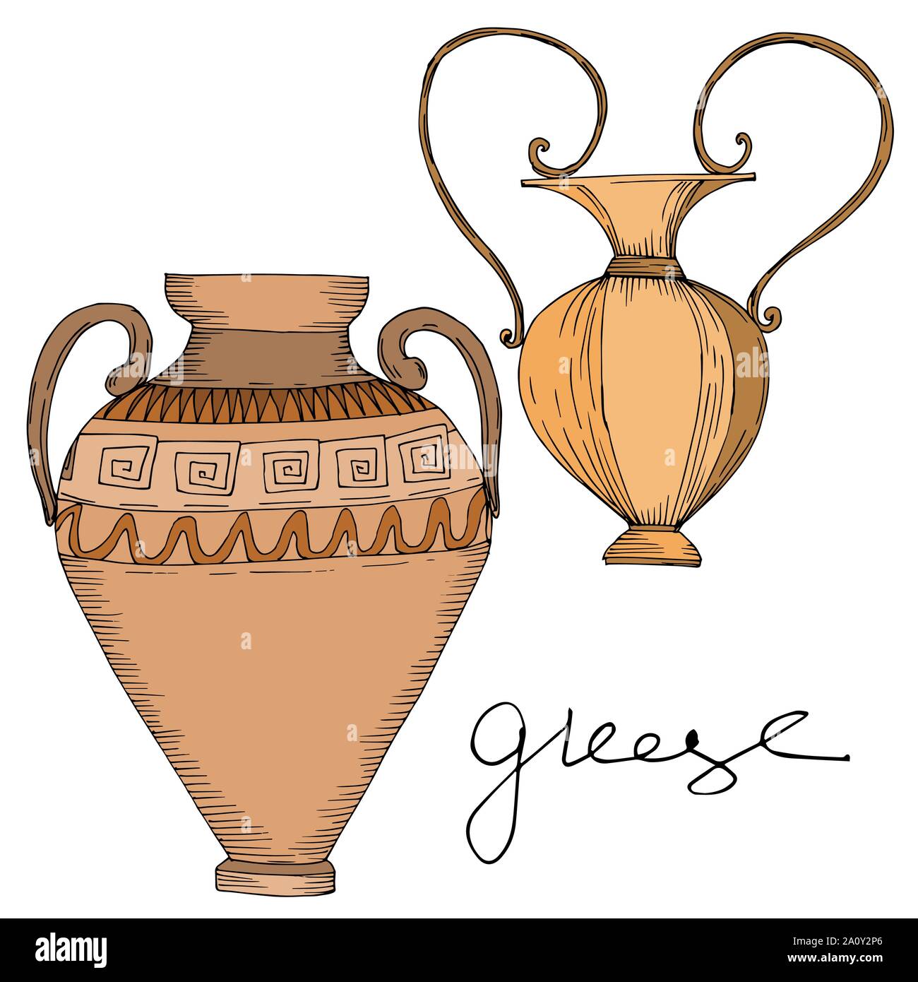Vector antiche anfore greche. Bianco e nero inchiostro inciso art ...