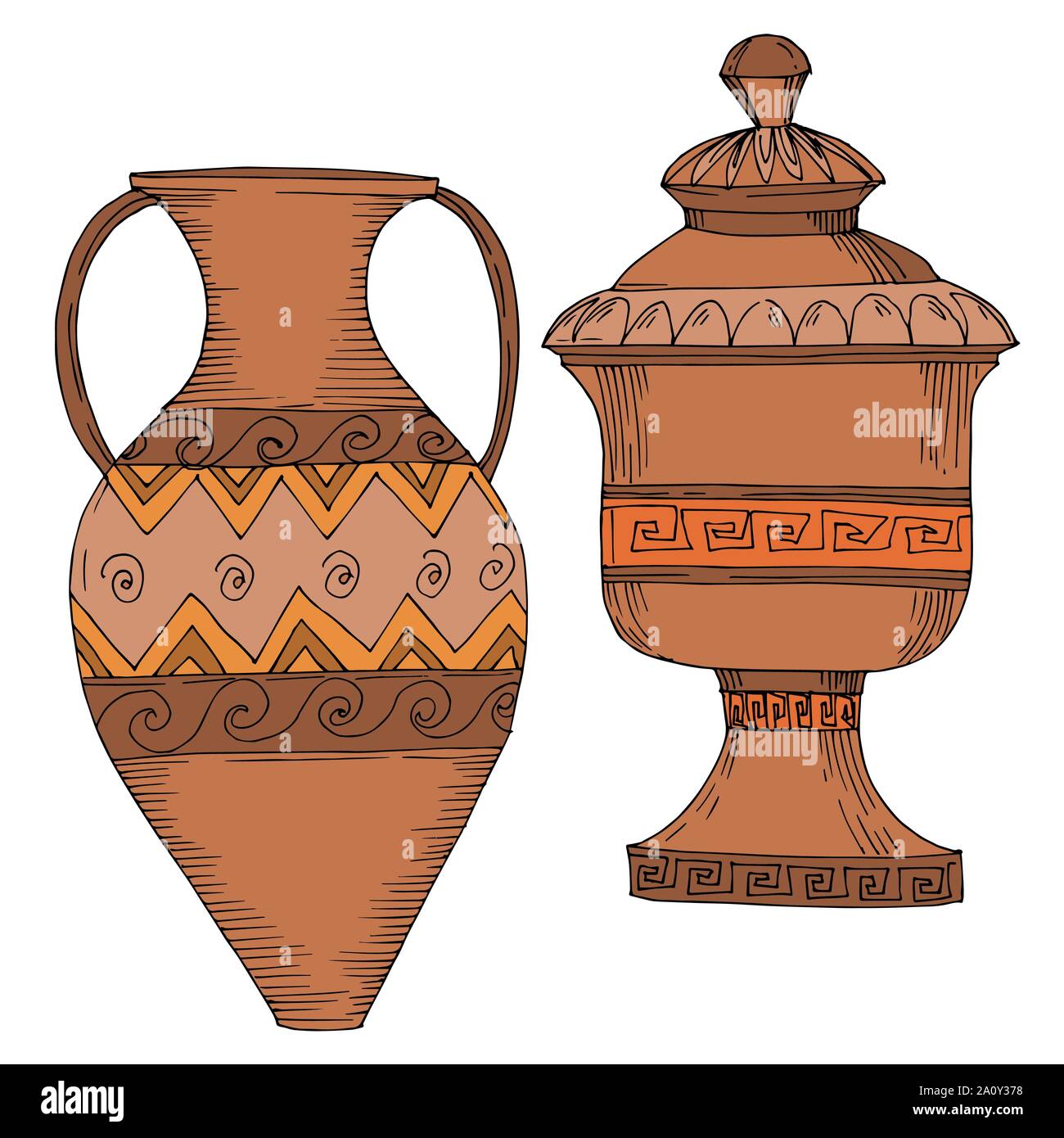 Vector antiche anfore greche. Bianco e nero inchiostro inciso art ...