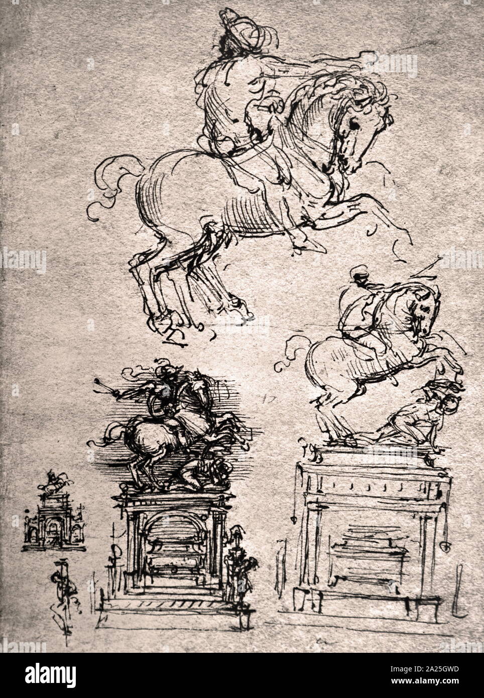 Studi per il monumento Sforza di Leonardo da Vinci. Leonardo di ser ...