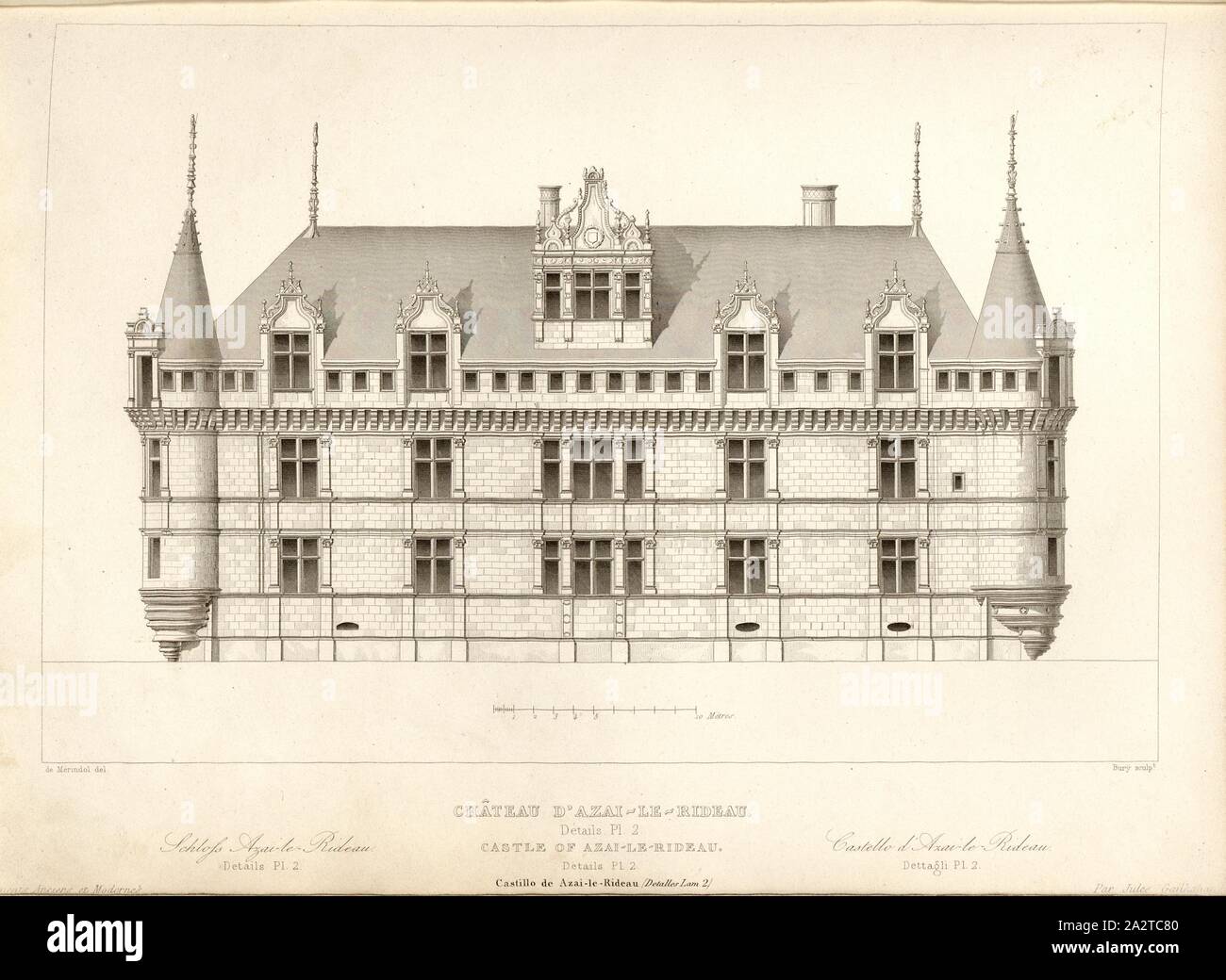 Il castello di Azay-le-Rideau. Dettagli Pl. 2, Azay-le-Rideau Castello, firmato: de Mérindol del ...