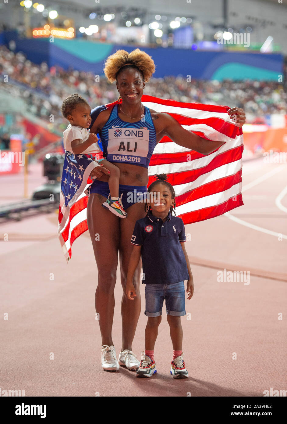 Doha in Qatar. 6 ottobre 2019. Nia Ali di gli Stati Uniti pongono con i ...