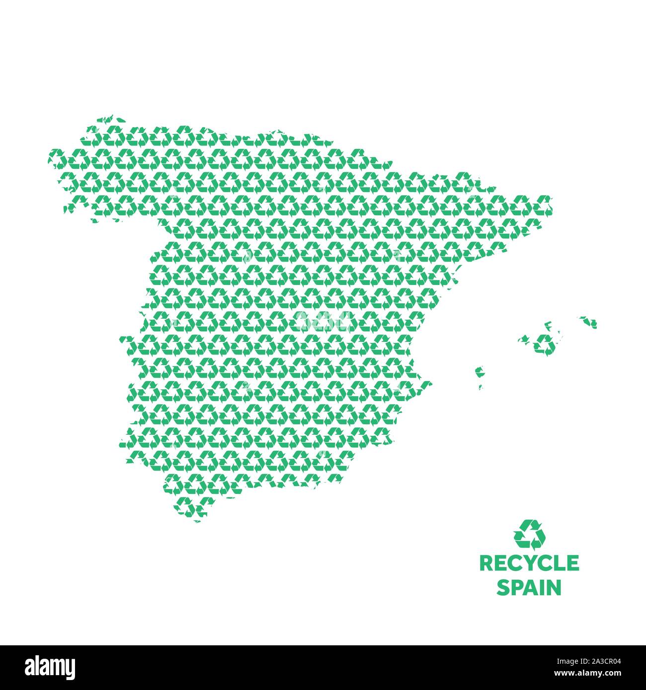 Spagna mappa fatta dal simbolo di riciclaggio. Concetto ambientale ...