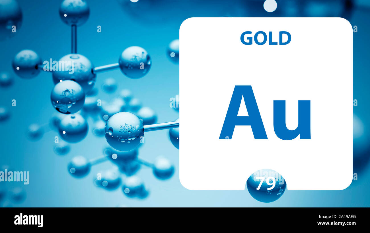 Oro Au, elemento chimico segno. 3D rendering isolati su sfondo bianco ...