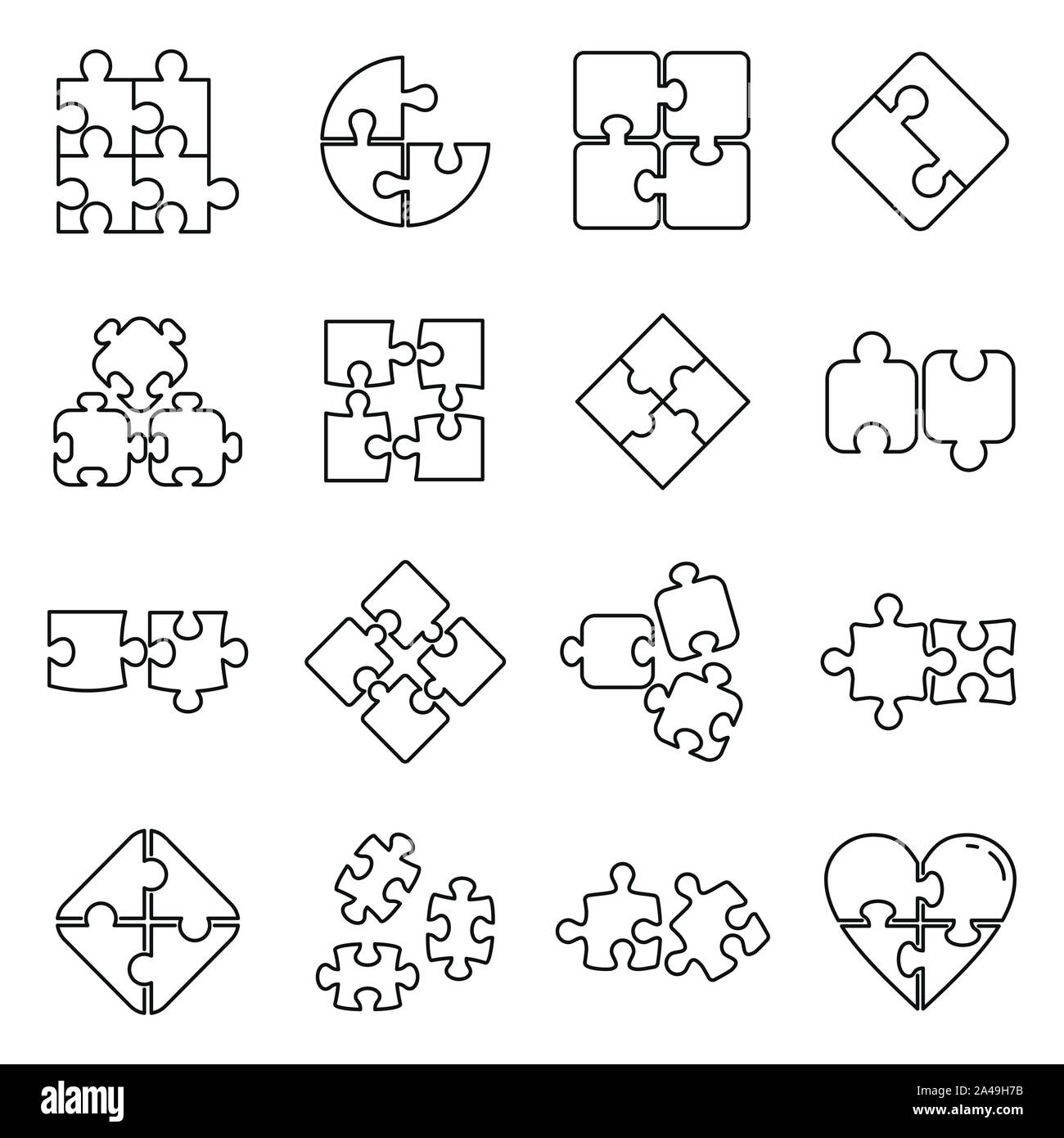 I pezzi del puzzle set di icone. Profilo set di pezzi di un puzzle ...